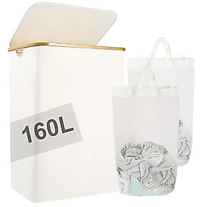 Laundry Hamper 2 Section, 160L Extra Large Laundry Basket with Lid, Double Hampers with 2 Removable Bags for Bathroom, Bedroom, Home, Toy Organizer, Beige