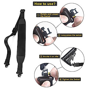 Rifle Sling, 2 Point Sling with 6.5mm Soft Neoprene Pad,（Newly Improved knob Snaps）,Rifle Sling with Swivels(Hold up 300lb),Non-Slip Rifle Strap Hunting Rifle Sling for Outdoor Use