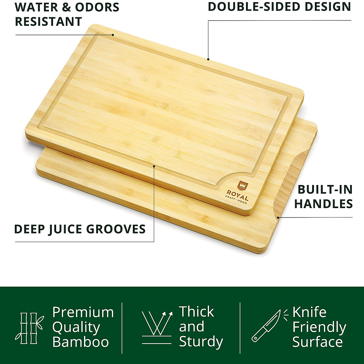 ROYAL CRAFT WOOD Organic Bamboo Cutting Board with Juice Groove - Kitchen Chopping Board for Meat (Butcher Block) Cheese and Vegetables