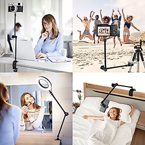 Toolour Magic Arm Camera Mounts Clamps w/ 1/4" and 3/8" Thread, 19.7” Adjustable Friction Power Articulating Arm with 2.6" Super Clamp for LCD Monitor/LED Light/Camera Video Rig/Smartphone