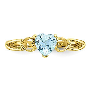 IceCarats 10K Yellow Gold Blue Aquamarine Heart Love Ring Gemstone Band March Birthstone Jewelry Size 7