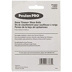 Poulan Pro PP40003 6-Pack Of Snow Thrower Sheer Pins & Bolts