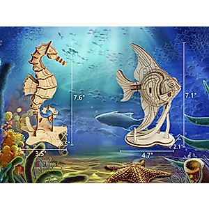 3D Wooden Sea Animal Puzzle - 6 Piece Set Wood Sea Animals Skeleton Assembly Model Kits - Wooden Crafts DIY Brain Teaser Puzzle - STEM Toys Gifts for Kids and Adults Teens Boys Girls