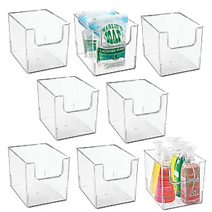 mDesign Plastic Household Storage Organizer Bins with Open Dip Front for Kitchen, Bedroom, Bathroom, Office, Craft or Playroom Organization - Hold Toys, Books - Ligne Collection, 8 Pack - Clear