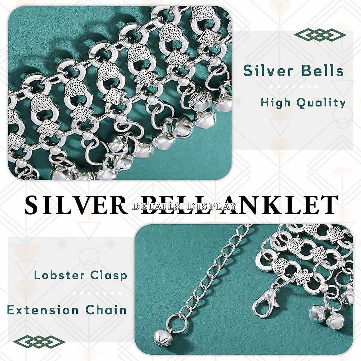 Yokawe Boho Anklets Bracelets Silver Bell Beaded Indian Anklet Chain Tassel Beach Barefoot Sandals Foot Jewelry for Women and Teen Girls（2Pcs）