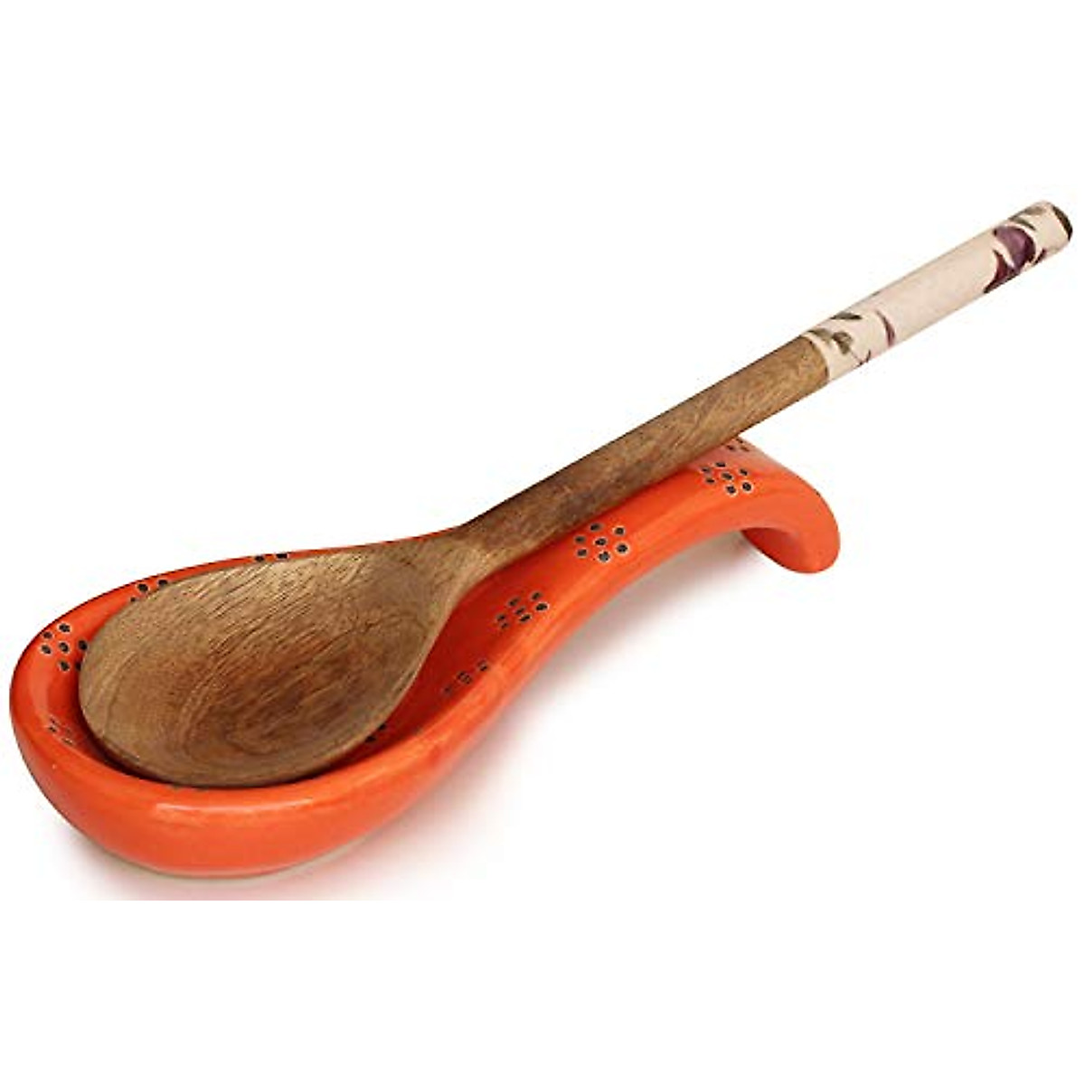 ABHANDICRAFTS Metal Spoon Rest with Red Ceramic Dish - Upright Utensil Holder for Stovetop & Kitchen Organization Standing Spoon Rest for Kitchen Countertop (AB-SPOON-015)