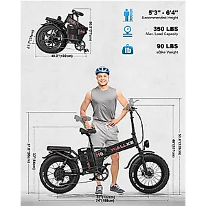 W Wallke Electric Bike Adults Folding 1000W 48V 40Ah/36Ah Long Range Ebike 33mph Fast 20 inch Fat Tire Electric Bicycle Full Suspension