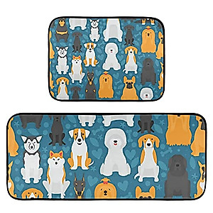 Dogs Kitchen Rugs and Mats Set 2 Piece Non Slip Washable Runner Rug Set of 2 for Kitchen Floor Home Sink Ladunry Office