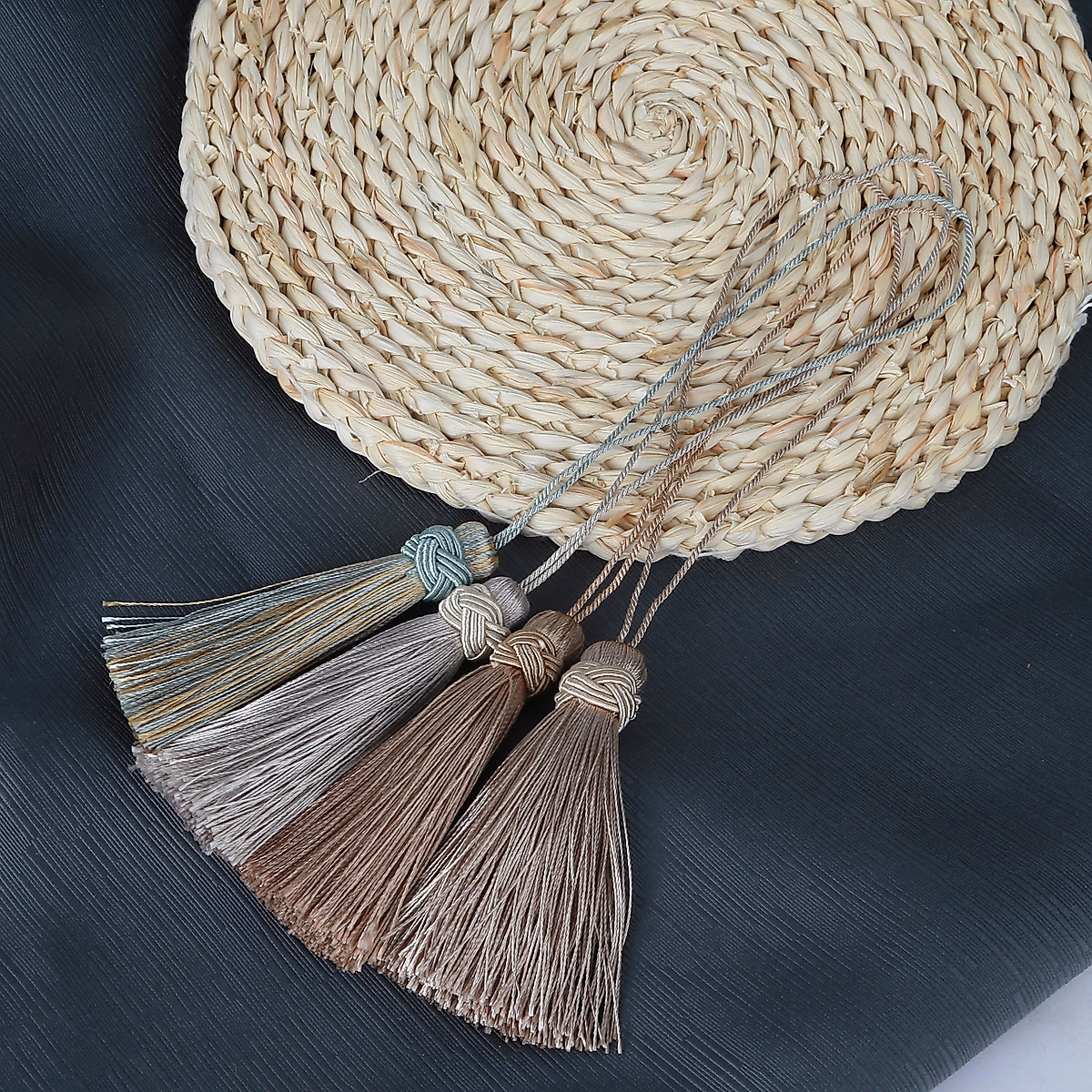 HedongHexi 8 Pack Tassel 24cm/ 9.5 Inch Key Tassel with Loops, Handmade Twisted Tassel Craft, DIY Accessories for Home Decoration (Flaxen,8P)