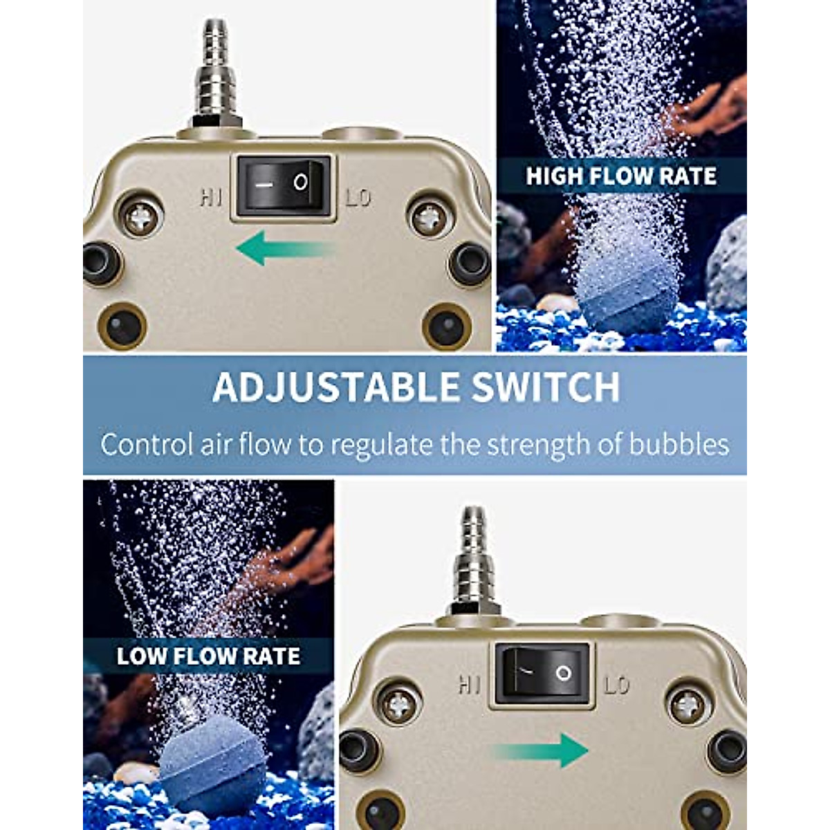 Pawfly 7 W 254 GPH Commercial Air Pump Adjustable Quiet Oxygen Aerator Pump with Air Stones 4 Outlets Manifold and Airline Tubing Accessories for Up to 300 Gallon Tank Aquarium Pond