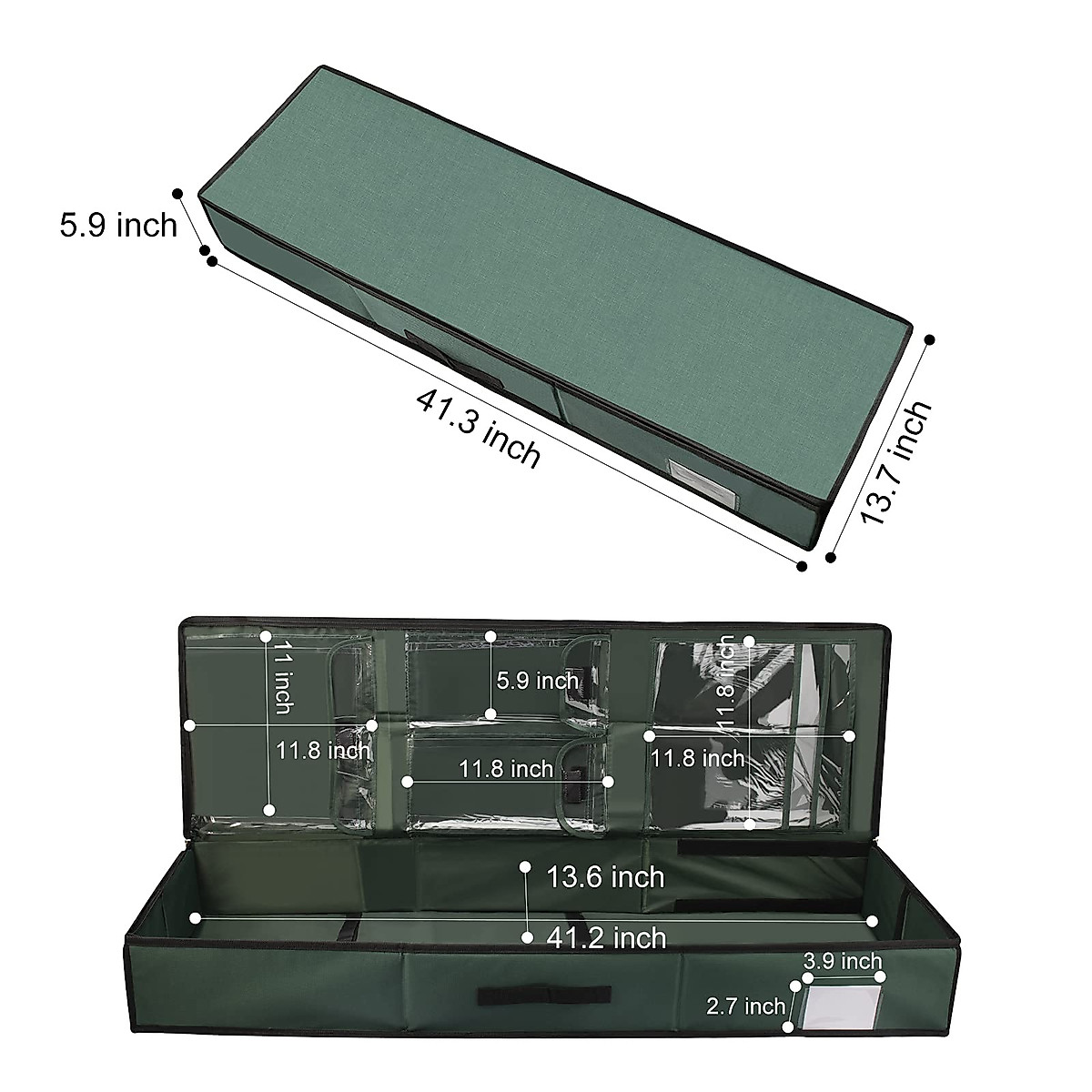 CGBE Wrapping Paper Storage for 40 Inch Gift Wrap Storage Container Bag with Pockets Underbed Gift Wrap Organizer Bags, Wrapping Paper Rolls, Ribbon, and Bows 42W x 14D x 5H -Green (Not Include Gift-Only Bag)