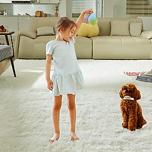 Ultra Soft Rug for Living Room, 8X10 Fluffy Shag Area Rug for Bedroom, Modern Shaggy Carpets Fuzzy Rug for Teens Dorm Nursery Home Decor Aesthetic, Upgrade Anti-Skid Durable, Cream White