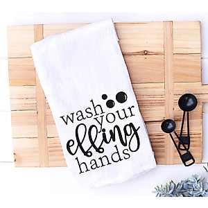 Handmade Funny Bathroom Towel - 100% Cotton Funny Flour Sack Wash Your Hands Towel for Bath - 28x28 Inch Hostess Housewarming Christmas Mother’s Day Birthday Gift (Wash Your Effing Hands)