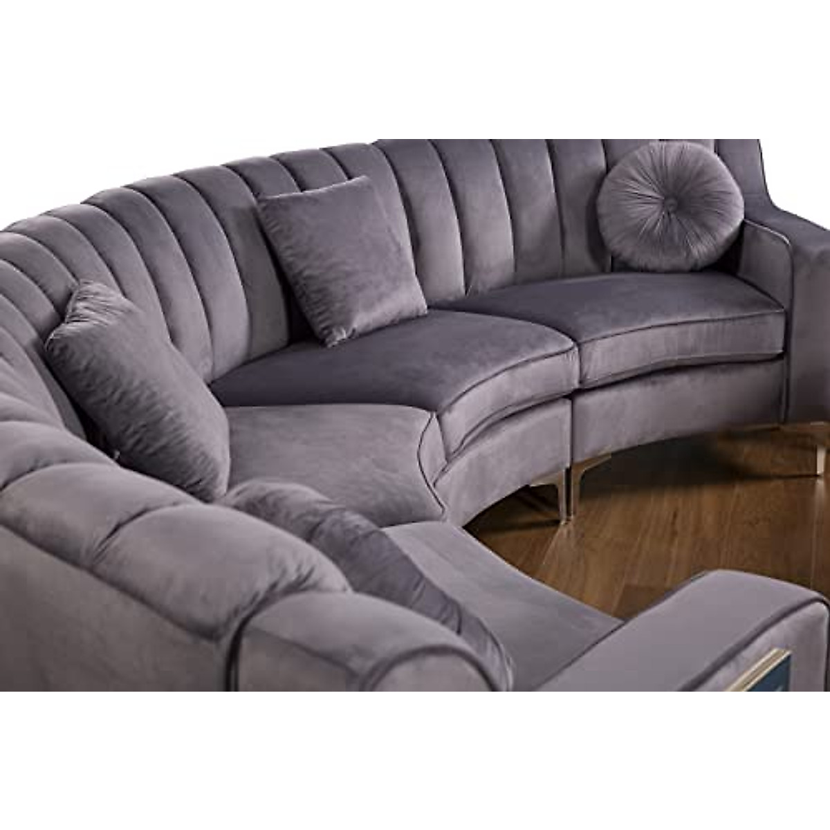 Legend Furniture Velvet Modular sectional Curved Round-Shaped Semi-Circular for Living Room Big Couches Sofas, 142", Grey
