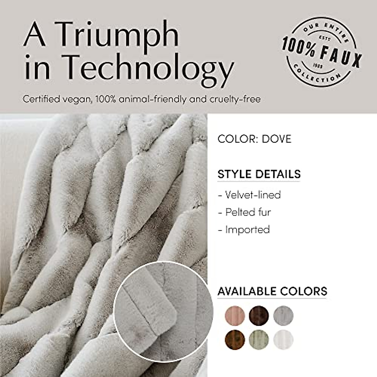 Fabulous-Furs Donna Salyers Posh Faux-Fur Throw Blanket, Vegan Mink Blanket, 60x72 in, Dove