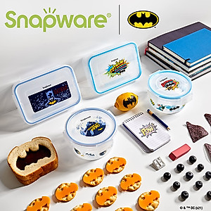 Snapware 8-Pc Plastic Food Storage Containers Set, 4.6-Cup & 3-Cup Meal Prep Containers with Lid, Non-Toxic, BPA-Free Lids with 4 Tab Locking Lids, Dishwasher, Microwave, and Freezer Safe, Batman