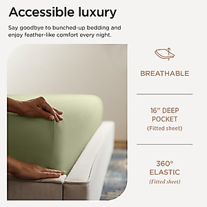Threadmill Egyptian Cotton Full Size Sheet Set | 100% Certified Egyptian Cotton Sheets for Full Size Bed | Full Bed Sheets Set 16" Deep Pocket | Soft Sateen 4-Piece Cooling Bedding Set | Sage Green