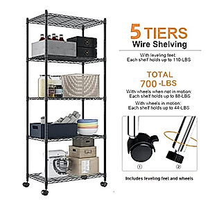 Storage Shelves (Black, 5-Shelf) 5-LAYER FAMILY SHELF, VERTICAL free combination shelf, kitchen, bedroom, garage, study, storage room, with wheels layer shelf, simple American heavy shelf.