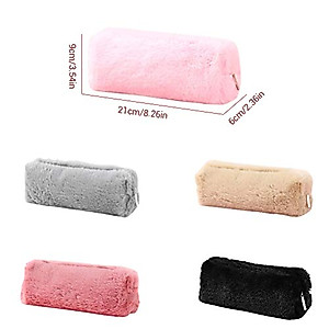 Boxwizard Cute Pencil Case, Pen Pencil Pouch with Zippers, Plush Fuzzy Stationery Makeup Storage Bag for Women and Girls Grey