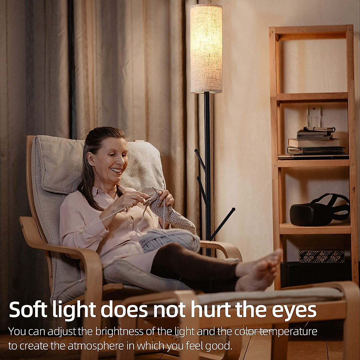 Floor Lamps with Coat Rack, Standing Lamp with Hanger Simple Design,Modern Floor Lamp with Shade Pedal Switch and Remote Control Smart LED RGB Bulb Included for offic;Bedroom;Living Room.