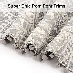 Uphome Small Round Rug 2.3’ Grey Mandala Boho Bathroom Rugs with Pom Poms Fringe Washable Circle Shower Mat Soft Non-Slip Cute Circular Throw Rug for Sink Powder Room Bedroom Kids Room Nursery