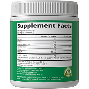 Organic Prebiotic Fiber 3-in-1 Vegan Powder for Gut Health. USDA Organic Raw Whole Food Plant Based Prebiotics Digestive Supplement with Organic Inulin (Jerusalem Artichoke), Acacia Fibers, SunFiber