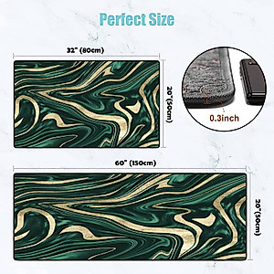 VIUBGCPS Kitchen Rugs Set Emerald Green Black Gold Marble 1 Decor Art Kitchen Mat for Floor Non-Slip Washable Kitchen Runner Doormat Bath Rug Carpet Comfort Standing Mats Decorations
