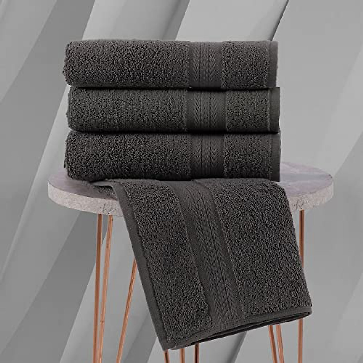REGAL RUBY Quick-Dry 4 Pieces Grey Hand Towels Highly Absorbent 100% Turkish Cotton - Perfect Lightweight Towel for Bathroom, Kitchen, Guests, Pool, Gym, Camp, Travel, College Dorm, Shower