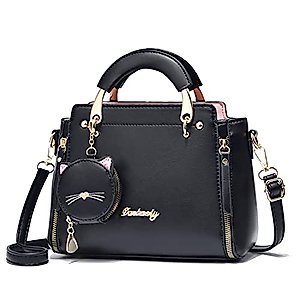 XIAOYU Fashion Purses and Handbags for Women Ladies Leather Top Handle Satchel Shoulder Bags Small Totes (Black)