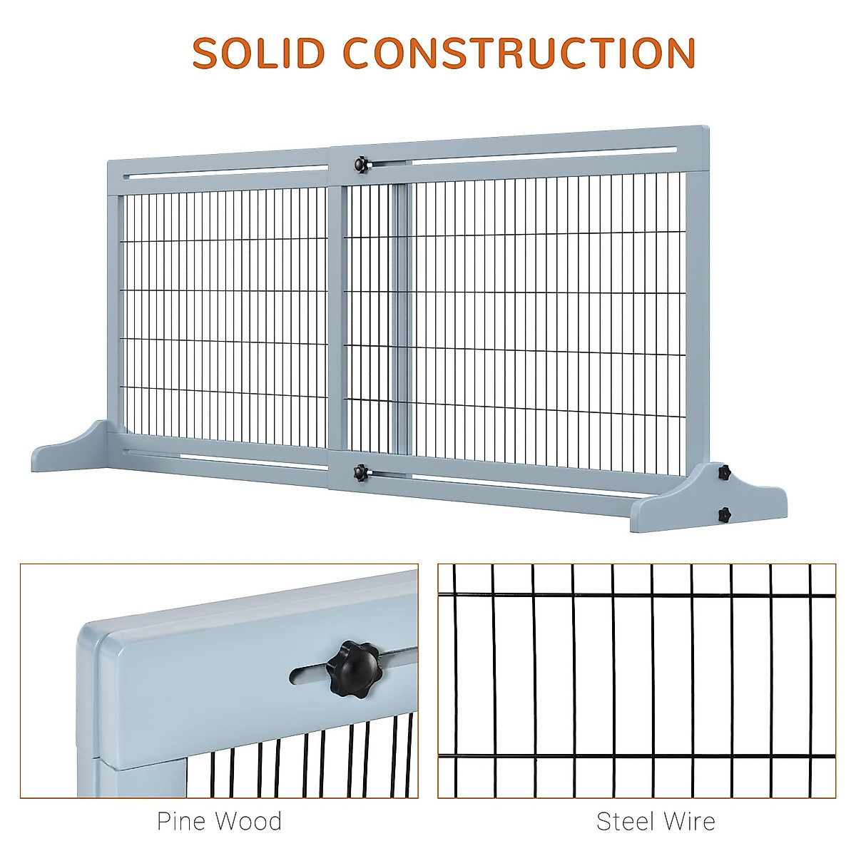 PawHut 72" W x 27.25" H Extra Wide Freestanding Pet Gate with Adjustable Length Dog, Cat, Barrier for House, Doorway, Hallway, Gray