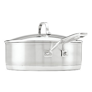 KitchenAid 3-Ply Base Brushed Stainless Steel Deep Saute Pan with Helper Handle and Lid, 4.5 Quart