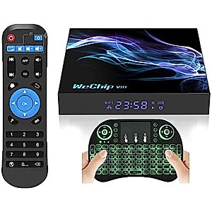 Android 10.0 TV Box,Android TV Box 4GB RAM 32GB ROM with Quad-Core 64bit,Supports 2.4G/5GHz Dual WiFi/BT5.0/ 6K/4K Ultra HD/3D/ H.265 Smart Android TV Box with Backlic Keyboard