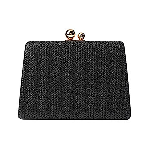 Women Evening Bag Elegant Woven Clutch Classic Purses Formal Wedding Party Shoulder Bags Prom Handbags (Black)