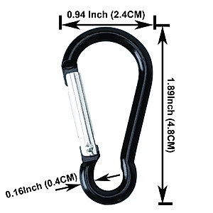 50pcs Spring Snap Hook Aluminum Carabiner Buckle Pack Mini Keychain Clip Lightweight D Shape Key Chain Clip Hook for Outdoor Camping Hiking Fishing Traveling, Black