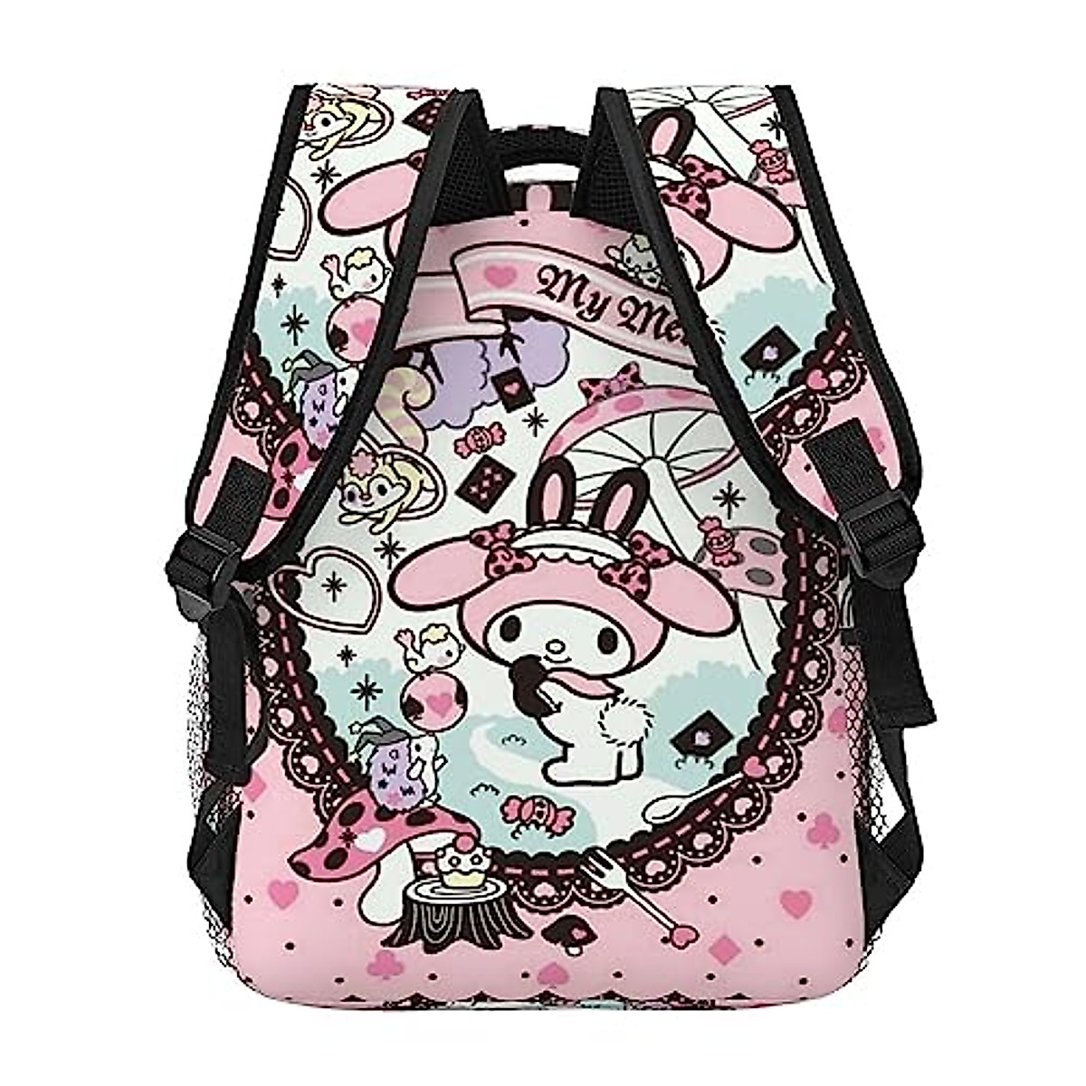 DIEZ My Bunny Melody Backpack Women Casual Pink Backpack Cartoon My Bunny Melody Kawaii Backpack Breathable Large-Capacity Travel Daypack With Keychain