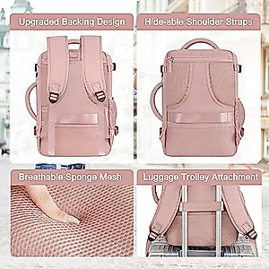 Rinlist Travel Backpack, TSA Friendly Carry-on Backpack Airline Approved Women Men, Anti-theft Hiking Gym Work Weekender Commuter Casual Daypack Bookbag, Personal Item Bag, Pink