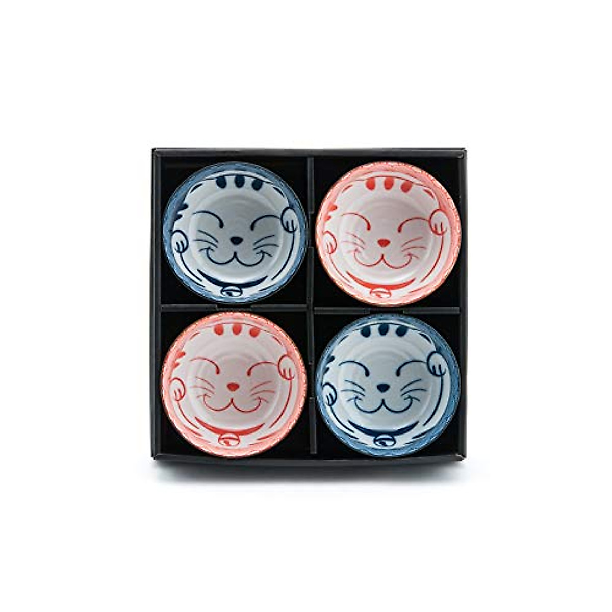 Fuji Merchandise Japanese Porcelain Multi Purpose Bowl Set of 4 Maneki Neko Lucky Cat Meow Gift Set Made In Japan