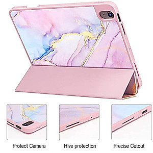 ZtotopCases for iPad Air 6th Generation 11 Inch Case M2 2024 & iPad Air 5th/4th Gen 10.9 Inch 2022/2020 & iPad Pro 11" 2018 1st with Pencil Holder, Soft TPU Back Slim Trifold Smart Cover, Marble Pink
