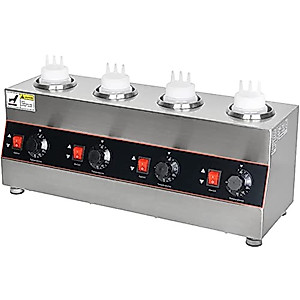 ANSNAL Commercial Electric Sauce Warmer Heater(4 grids), Countertop Food Sauce Dispenser, Warmer Cheese Dispenser for Heater Hot Fudge Cheese Caramel Jam Sauce, 30-85℃ Adjustable