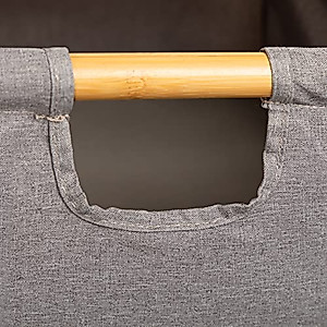 ALIMORDEN Natural Bamboo Freestanding Laundry Storage Basket, Household Laundry Basket with Bamboo Shelf, Laundry Storage Rack Dormitory, Gray