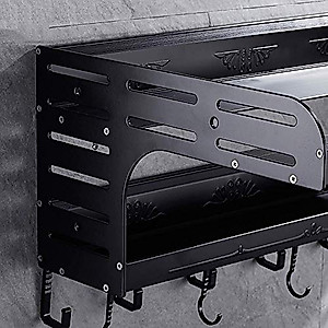 JF-XUAN Kitchen Shelf Kitchen shelf Kitchen Shelf WallMounted Aluminum DoubleLayer Microwave Oven Oven Rack Black