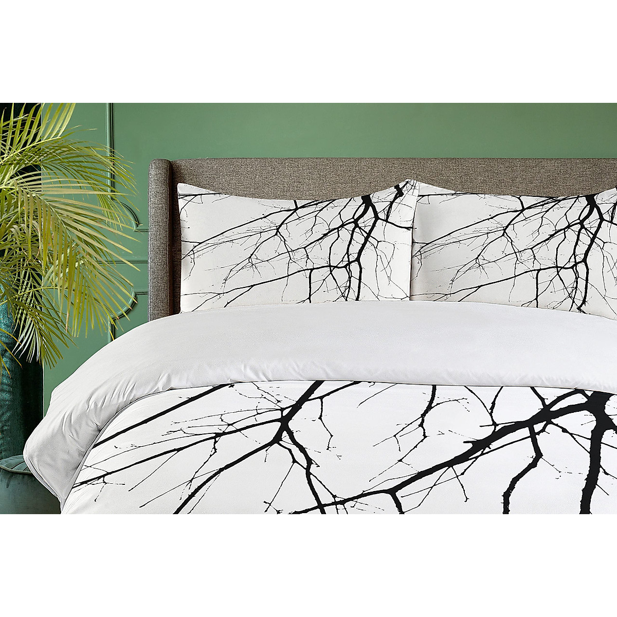 Ambesonne Black and White Duvet Cover Set, Macro Leafless Winter Tree Branches Idyllic Twigs of Oak Nature Print, Decorative 3 Piece Bedding Set with 2 Pillow Shams, King Size, Black and White