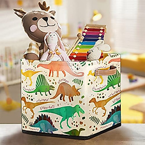 Dinosaur Pattern Storage Basket Bins for Organizing Pantry/Shelves/Office/Girls Room, Cute Animal Storage Cube Box with Handles Collapsible Toys Organizer 13x13