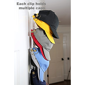 Cap Rack FAV | Hat Racks | Hold up to 40 caps | Over Door Organizer | Baseball Hat Organizer | Over Door Hanger | Fitted & Adjustable Caps & Visors | Door Slam Proof | 2 Straps | 20 Adj. Hooks | White