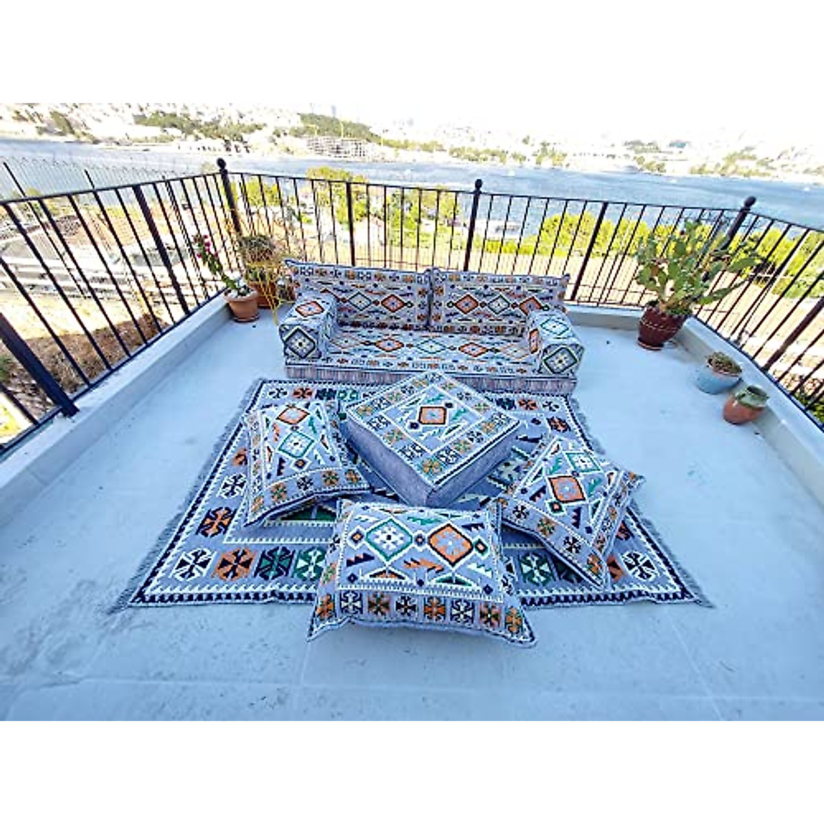 Floor Cushions, Gray Floor Sofa Seating Set, Traditional Arabic Sofa, Ottoman Couch, French Matress, Arabic Majlis, Sectional Sofa, Pouffs (Sofa Full Set)