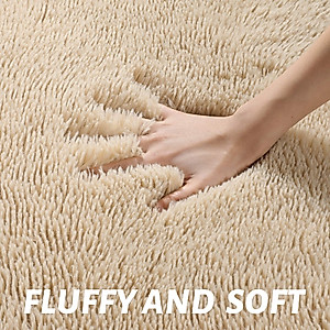 Amangel Ultra Soft Fluffy Shag Rug, Fuzzy Area Rug for Bedroom, 4' x 6', Plush Shaggy Carpet for Living Room, Cute Furry Rugs for Kids Girls Room Baby Nursery Home Decor, Luxury Floor Carpet, Beige