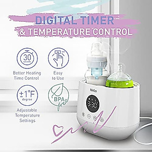 Double Baby Bottle Warmer and Sterilizer for Breastmilk and Formula - Fast Milk Bottle Heater for Twins, Baby Food Warmer with Timer and Auto Shut Off