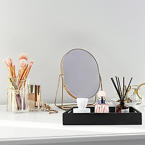 LANIAKEA 2PCS Toilet Tank Tray, Wooden Toilet Paper Storage Basket Tray, Decorative Organizer Box Wood Bathroom Vanity Tray for Perfume Makeup Counter, Black 15" x 6" x 2"