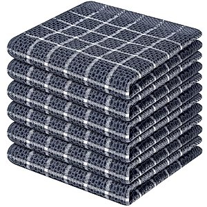 Fintale Kitchen Dish Cloths 6 Pack,12 x 12 Inches,100% Cotton Waffle Weave Soft and Super Absorbent Dish Towels, Quick Drying Dish Rags for Washing Dishes, Lattice Designed, Grey