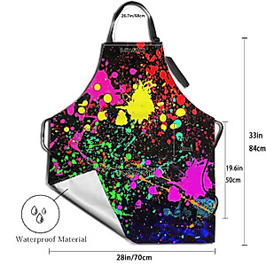 Kawani Artist Painting Art Aprons for Women Men Black Abstract Paint Splash Spatter Smocks With 2 Pockets Woman Waterproof Apron Barber Chef Cooking Grilling Kitchen Accessories Pinafore 28x33 In